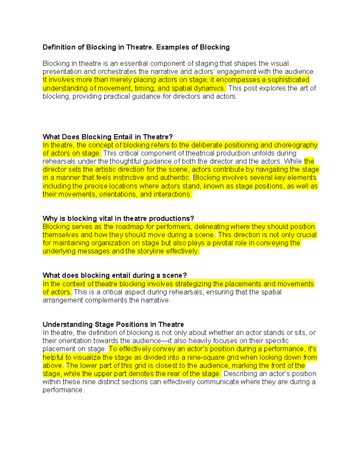 Blocking IN Theatre - creative writing - Definition of Blocking in ...