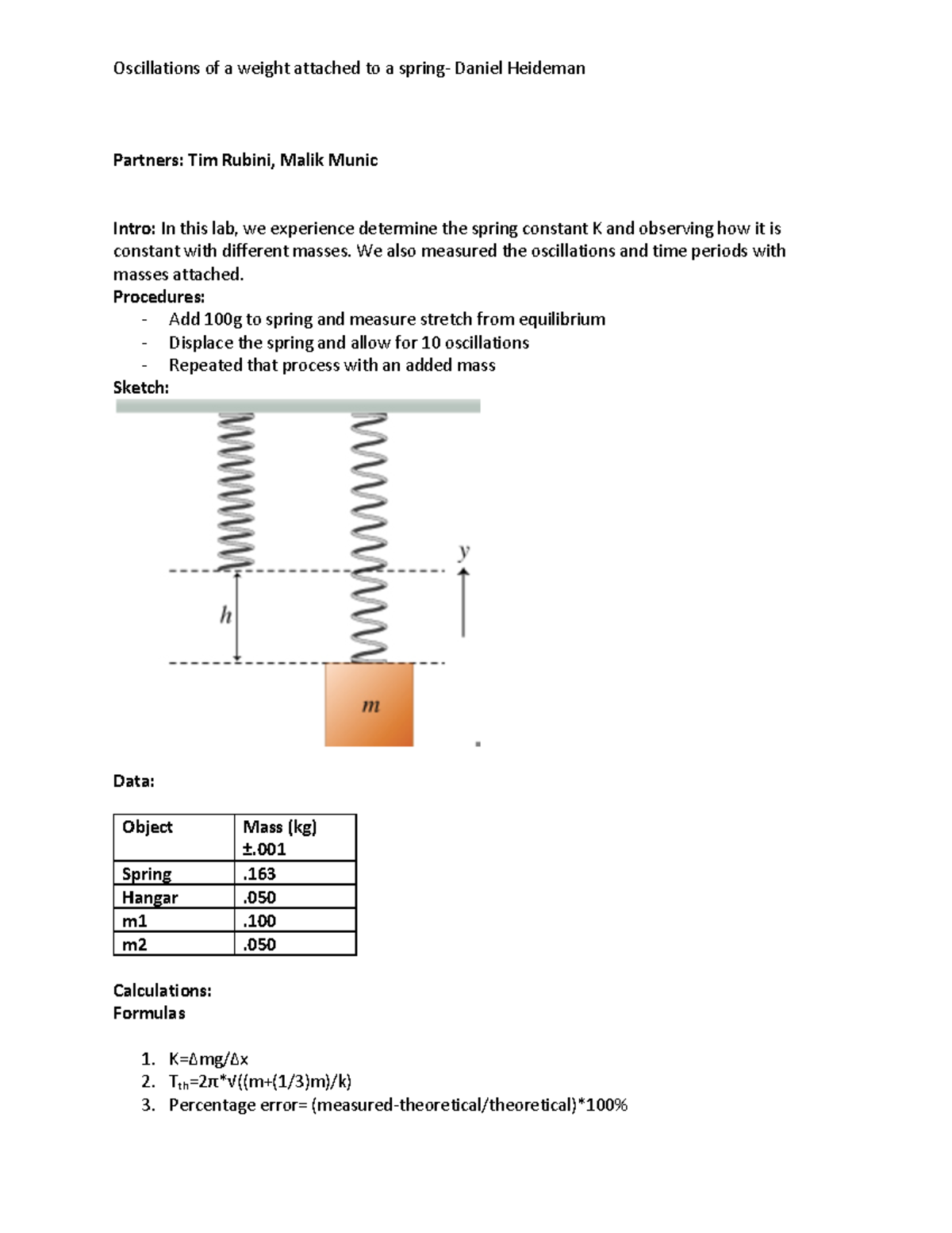 Oscillations of a weight attached to a spring - We also measured the ...