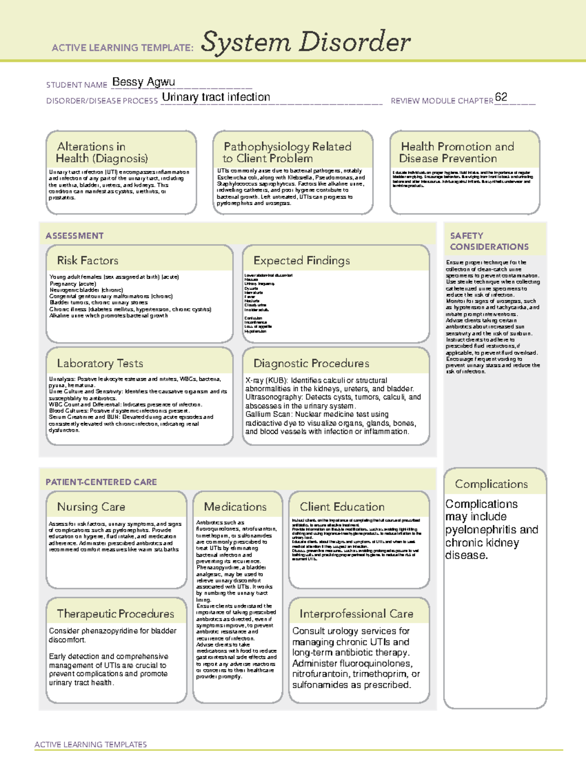 Urinary tract infection med surg B - ACTIVE LEARNING TEMPLATES System ...