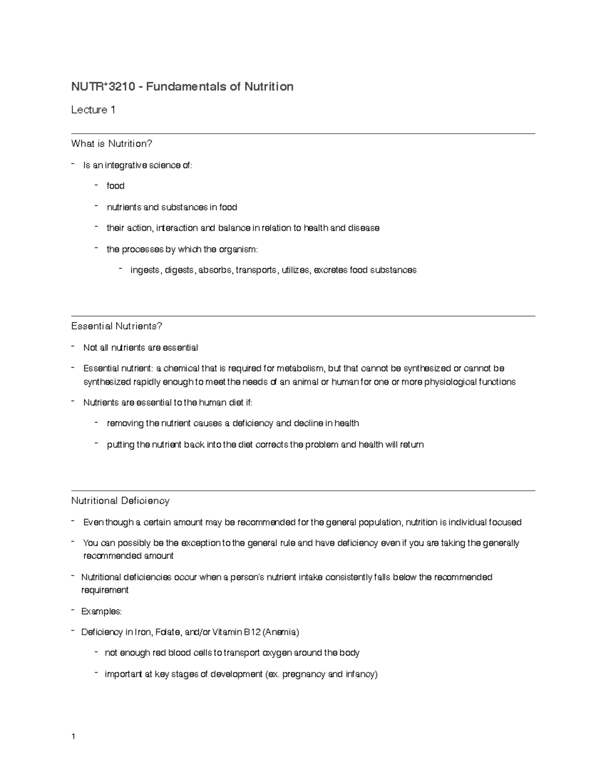 Nutr - lec1 - lecture 1 - NUTR*3210 - Fundamentals of Nutrition Lecture ...