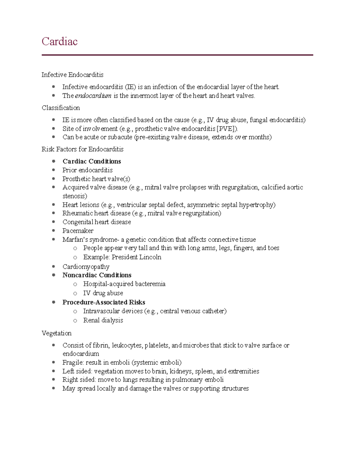 Cardiac Outline - Cardiac Infective Endocarditis Infective endocarditis ...