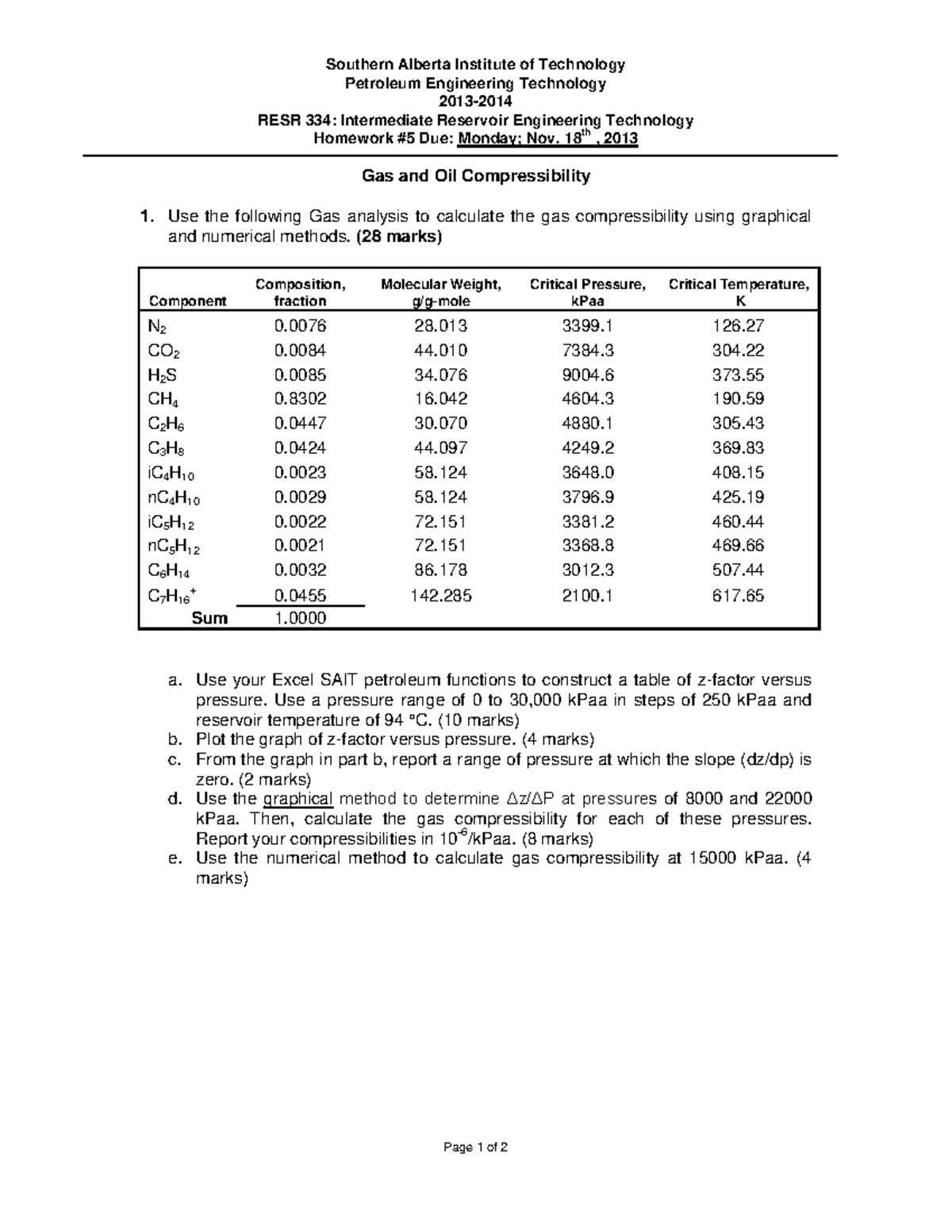 Gas and Oil Compressibility - RESR344 - SAIT Polytechnic - Studocu