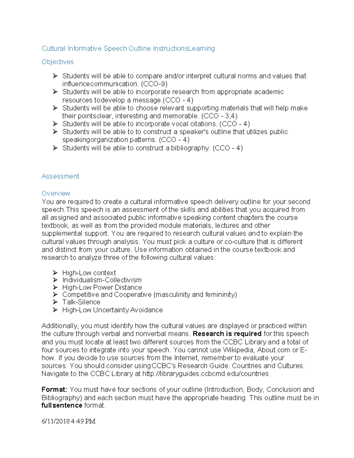 Cultural informative speech outline rev 7 - Cultural Informative Speech ...