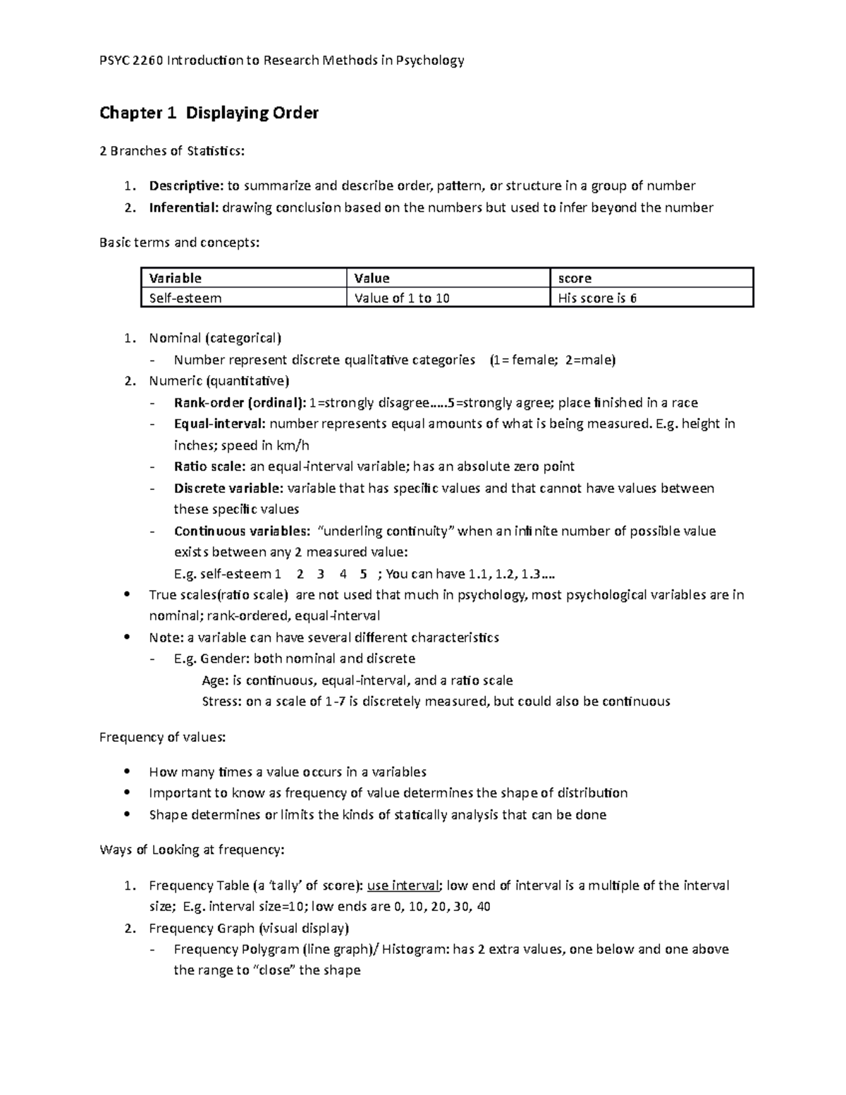 Chapter 1 Displaying Order - PSYC 2260 Introduction to Research Methods ...