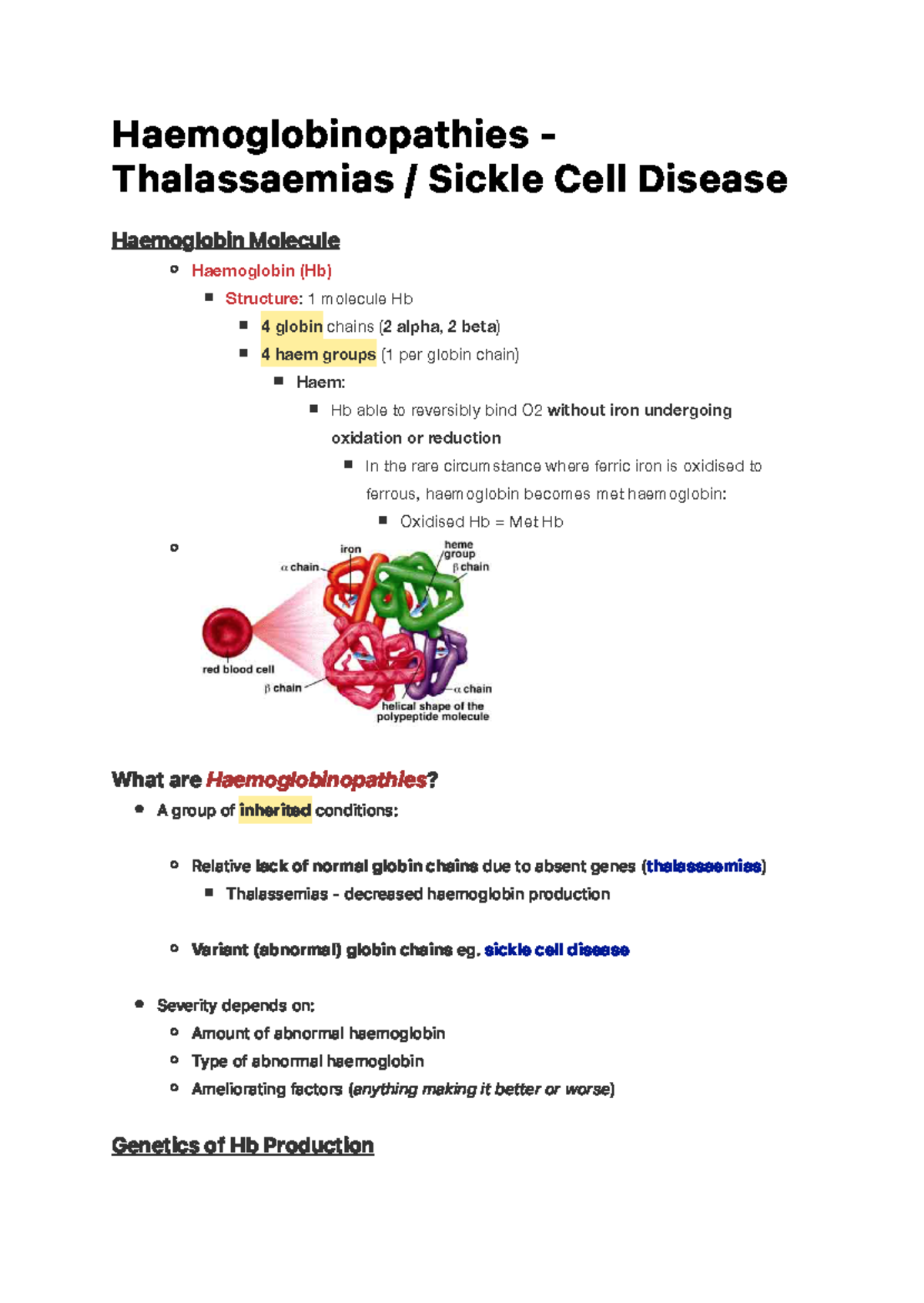 Haemoglobinopathies - Thalassaemias Sickle Cell Disease - H a e m o g l ...