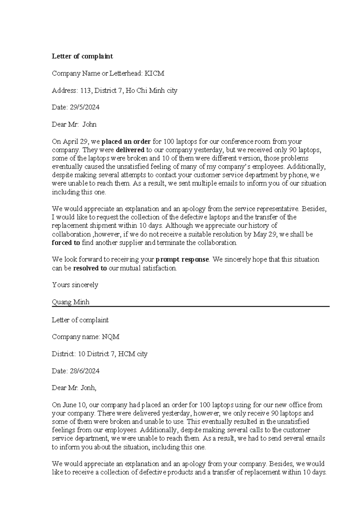 Letter of Complaint example for student - Letter of complaint Company ...