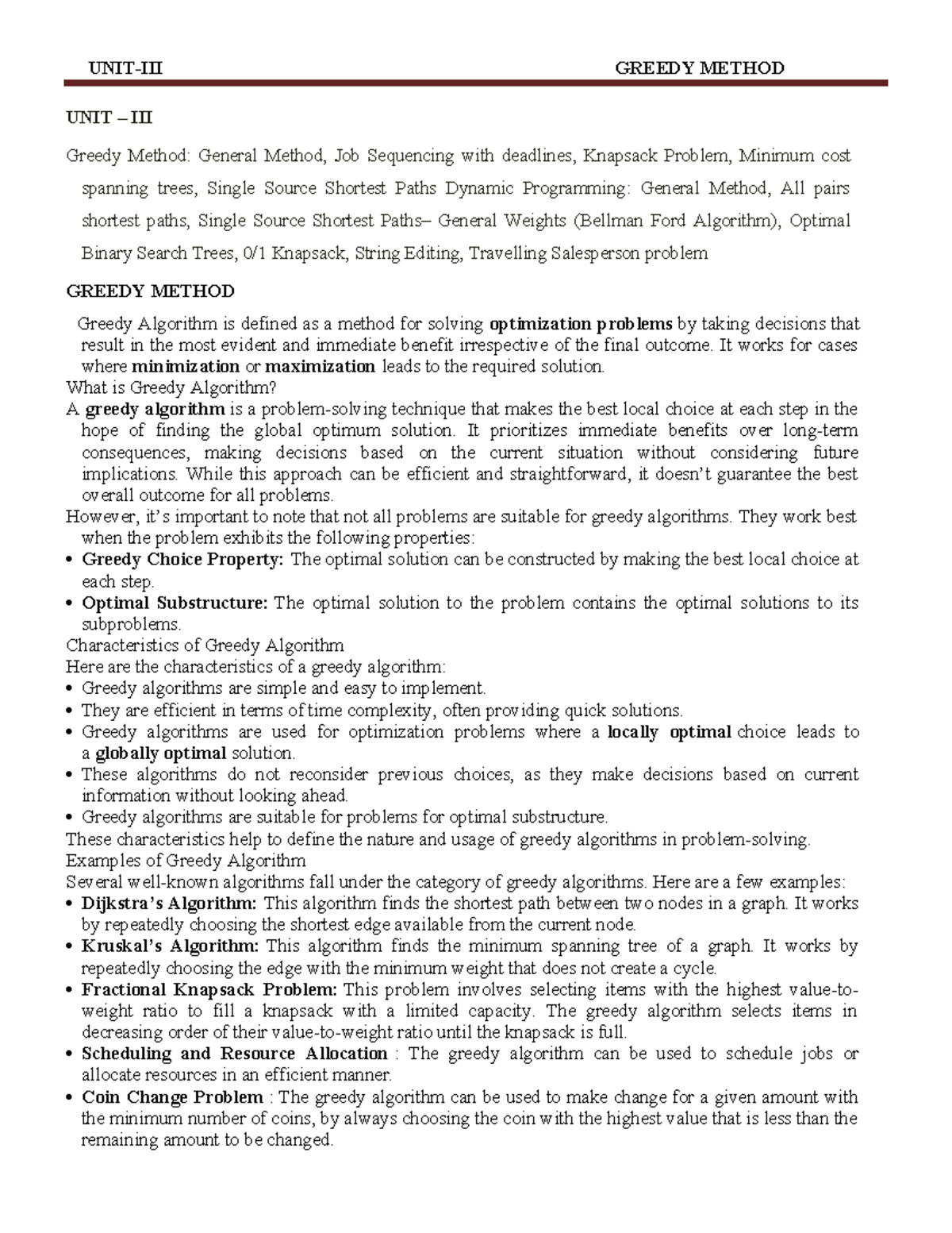 Adsaaunit 3 - ADSAA - UNIT – III Greedy Method: General Method, Job Sequencing with deadlines ...