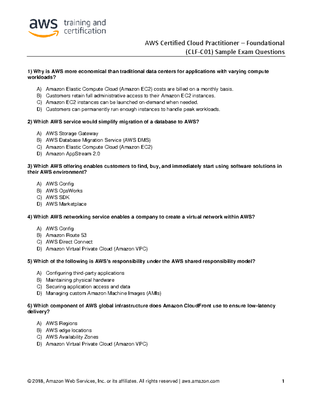 AWS-Certified-Cloud-Practioner Sample Questions v1 - AWS Certified ...