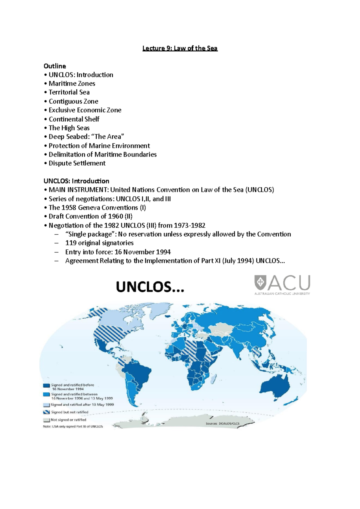 Lecture 9-Law of the Sea Notes - Lecture 9: Law of the Sea Outline ...