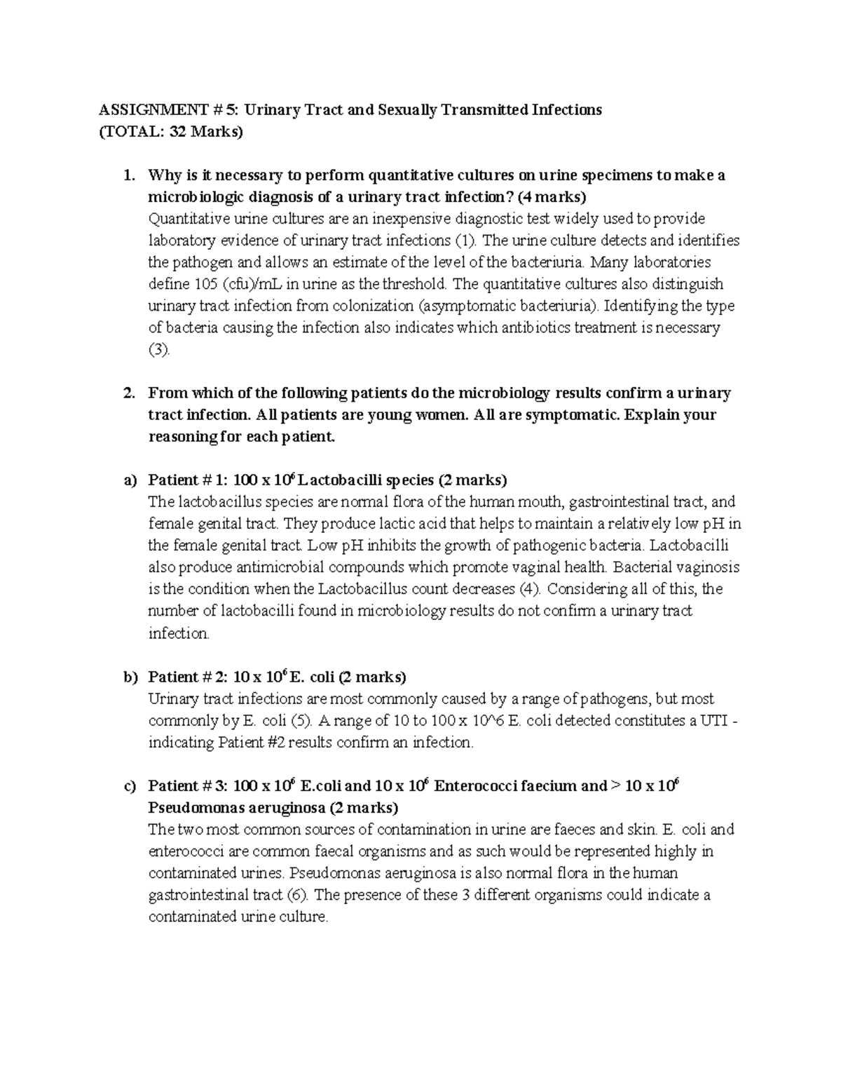 Assignment 5 - Urinary Tract and Sexually Transmitted Infections (TOTAL ...
