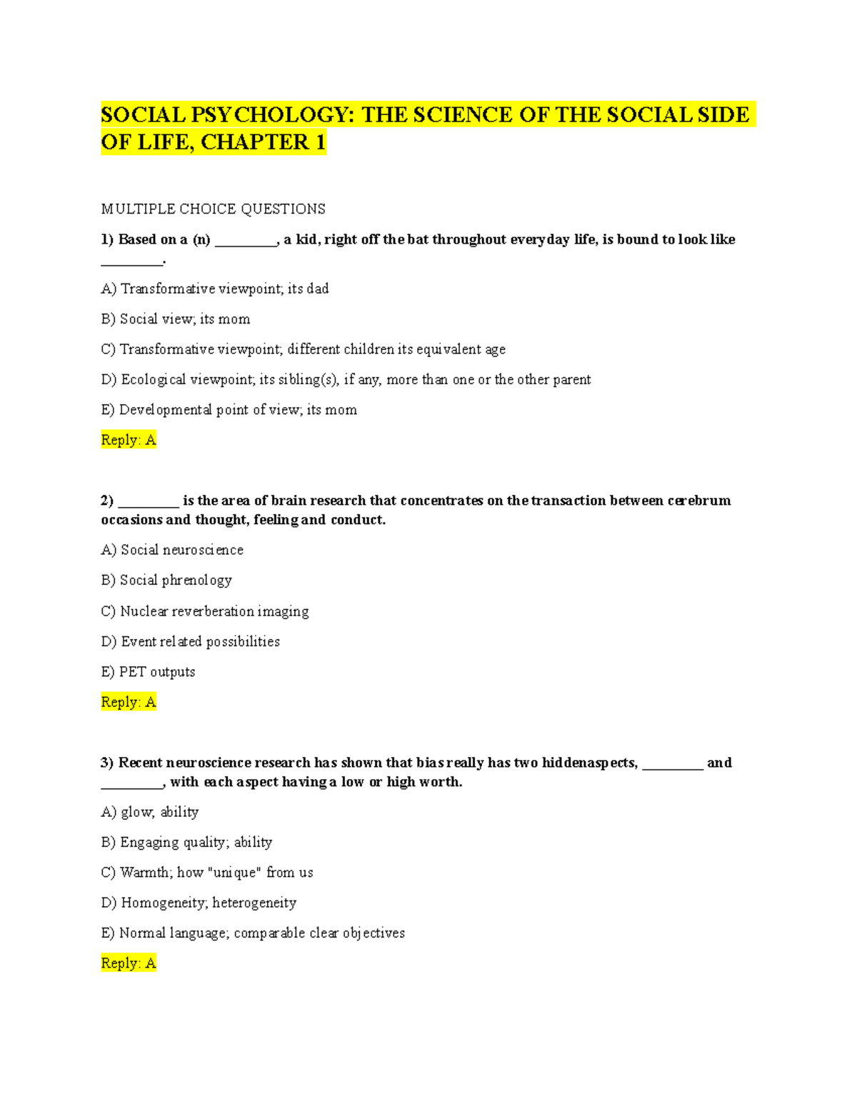 Chapter 1 Social Psychology The Science of the Social Side of Life ...