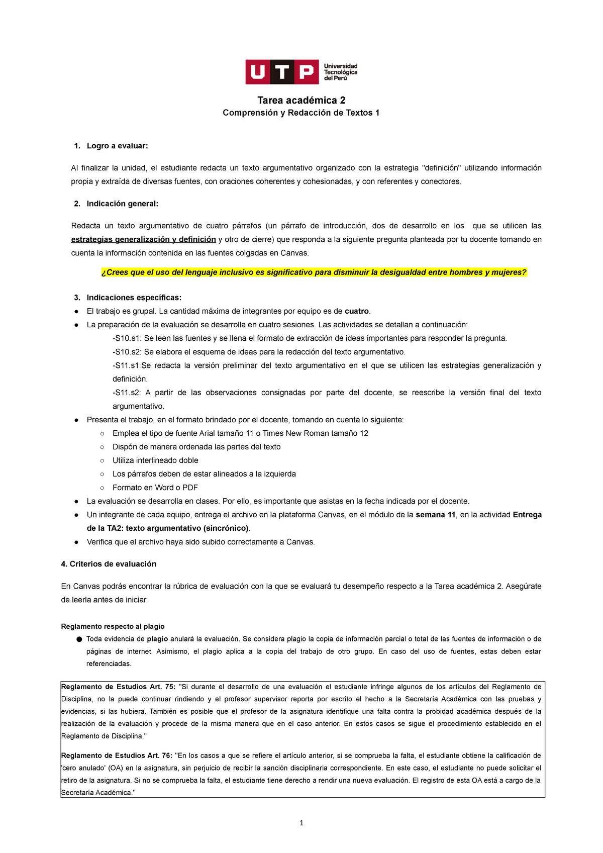GC N01I TA2Consigna 22C1M - Tarea académica 2 Comprensión y Redacción de Textos 1 1. Logro a ...
