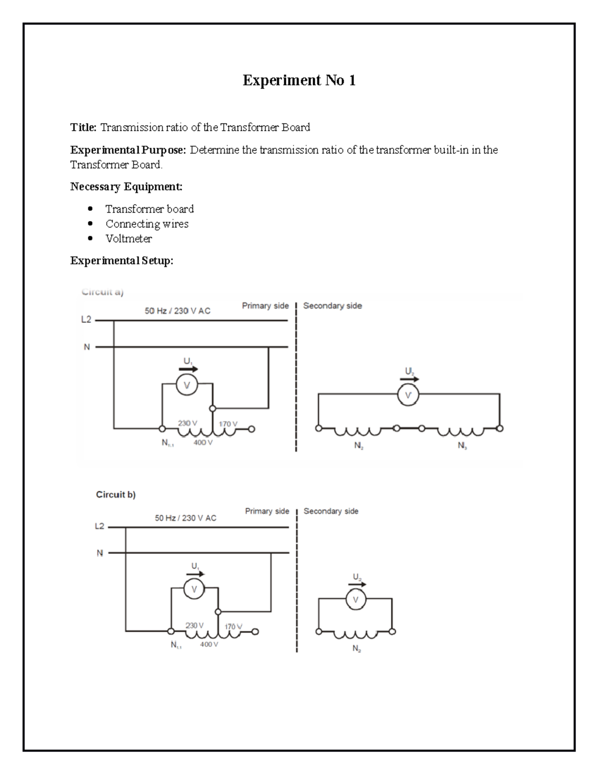 Experiment No 1 - ELECTRICAL MACHINE 2 - Experiment No 1 Title ...