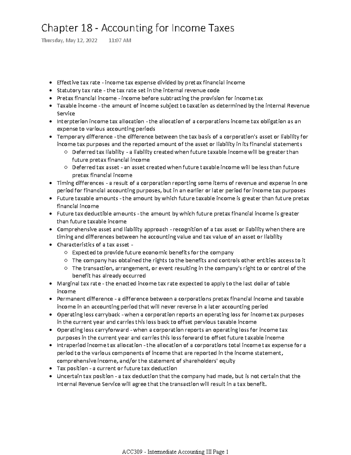 ACC309 CH18 - Chapter Eighteen - Accounting for Income Taxes ...