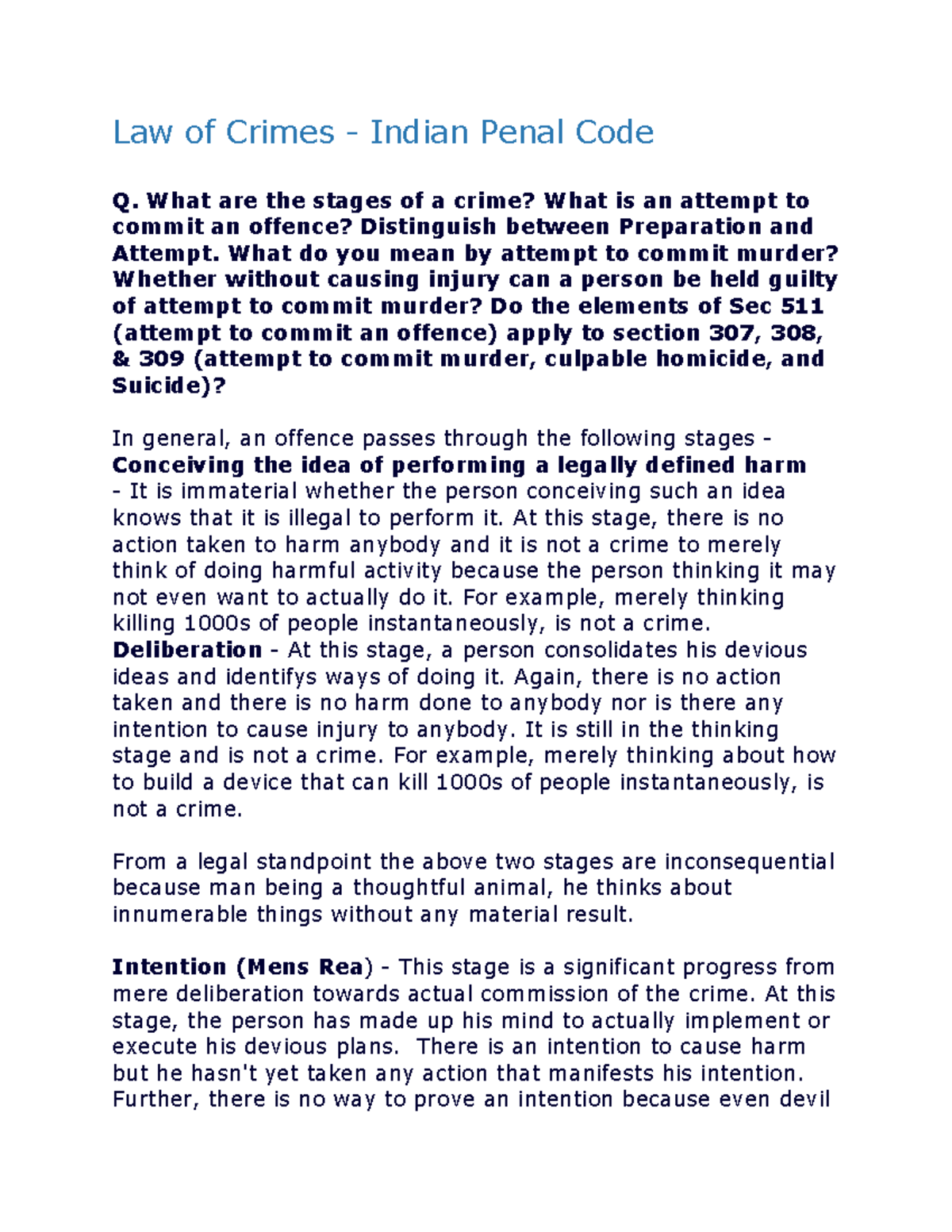 Law of Crimes - Important Questions and Answers - Law of Crimes ...