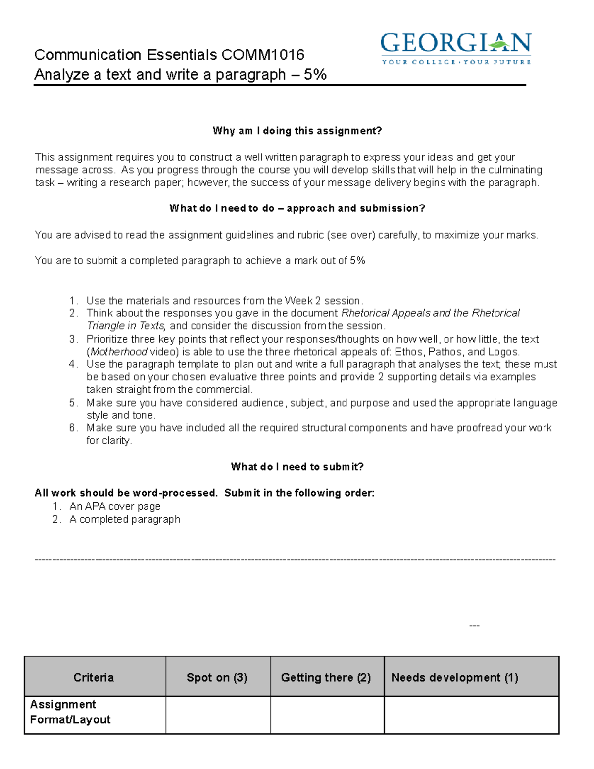 Commercial Paragraph assignment 2019 (2) - Communication Essentials ...