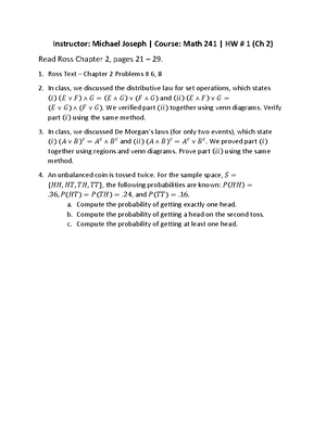 HW #4 - Professor Michael Joseph - Instructor: Michael Joseph | Course ...
