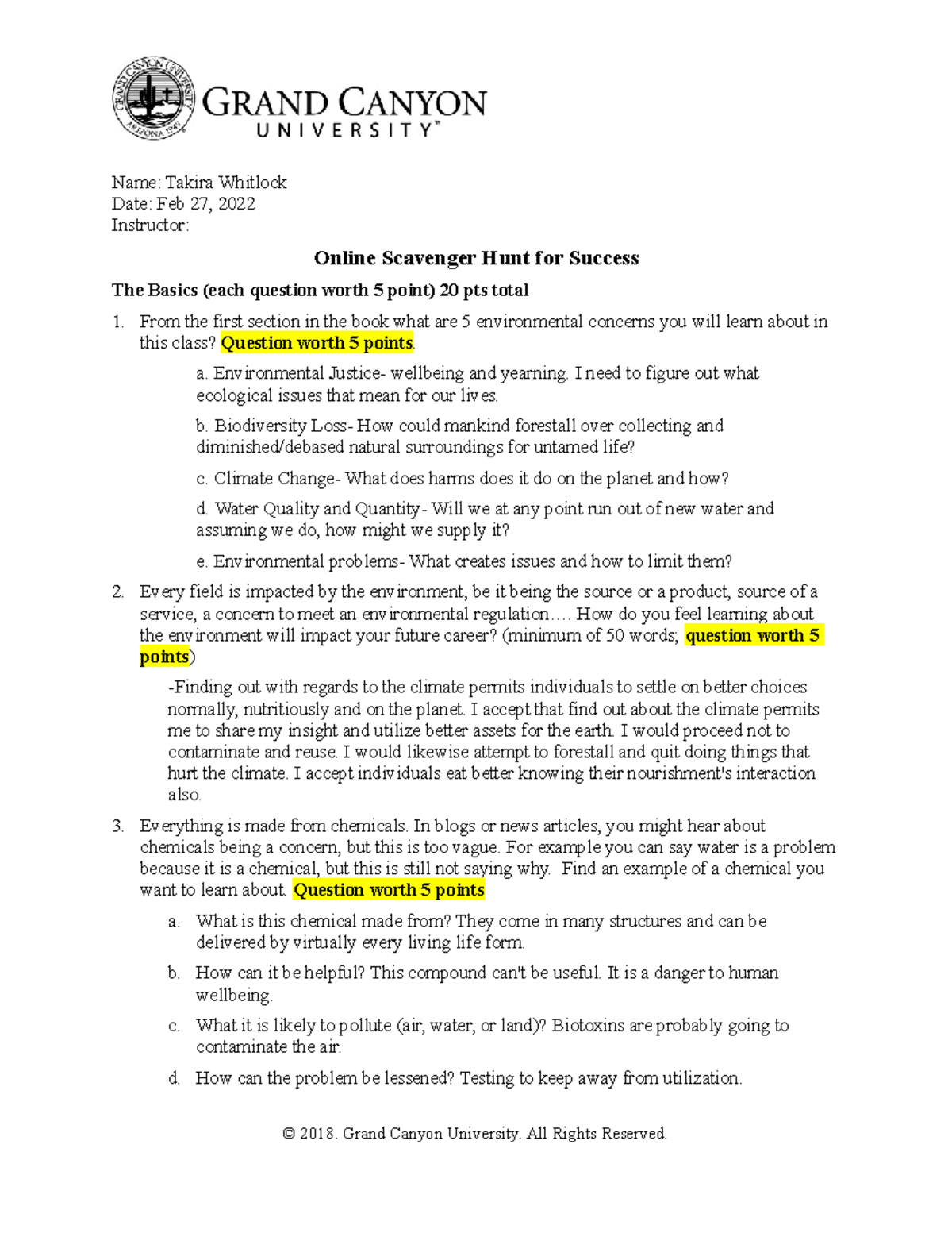 BIO 220 RS Online Scavenger Hunt For Success Resource - Name: Takira ...