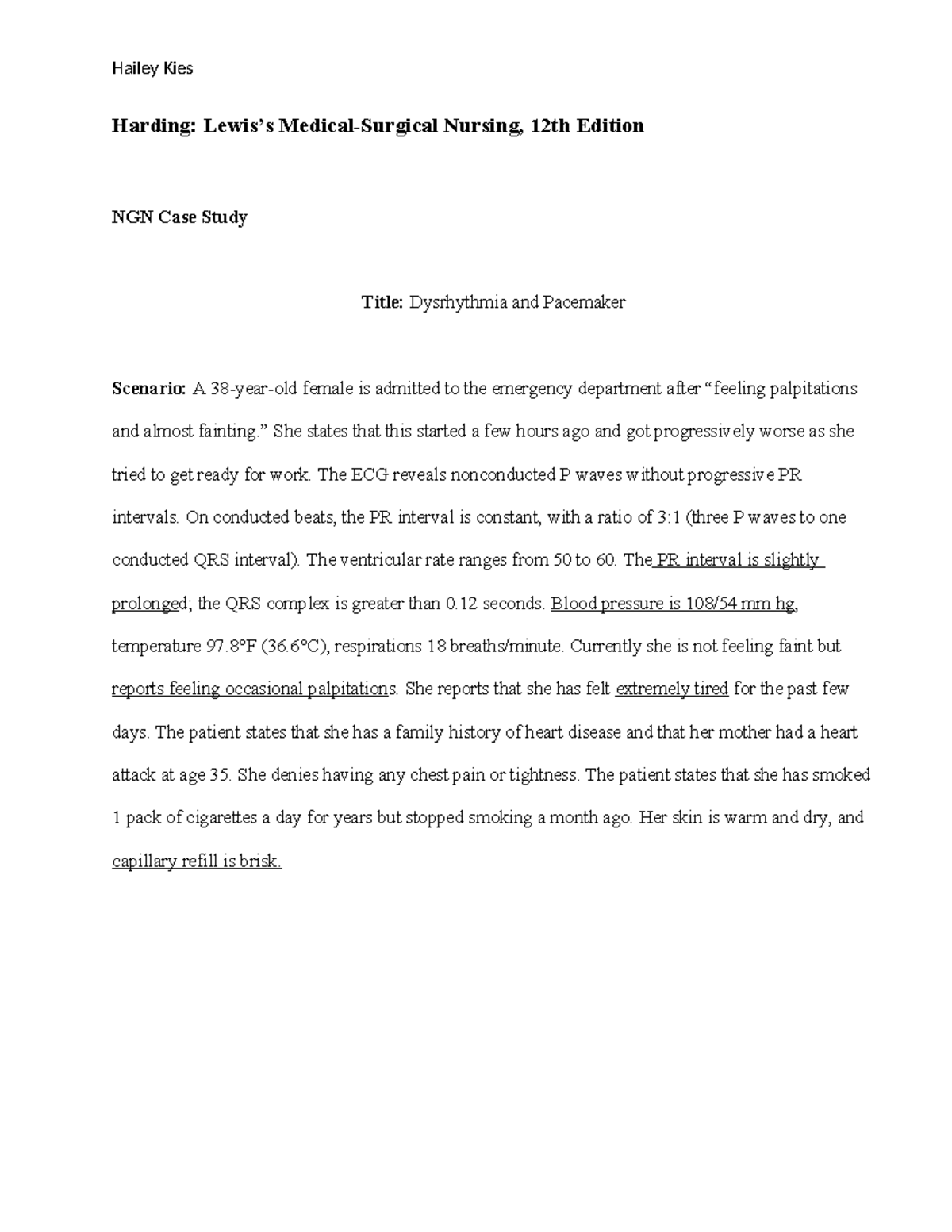 Case study HW corrected - Harding: Lewis’s Medical-Surgical Nursing, 12th Edition NGN Case Study ...