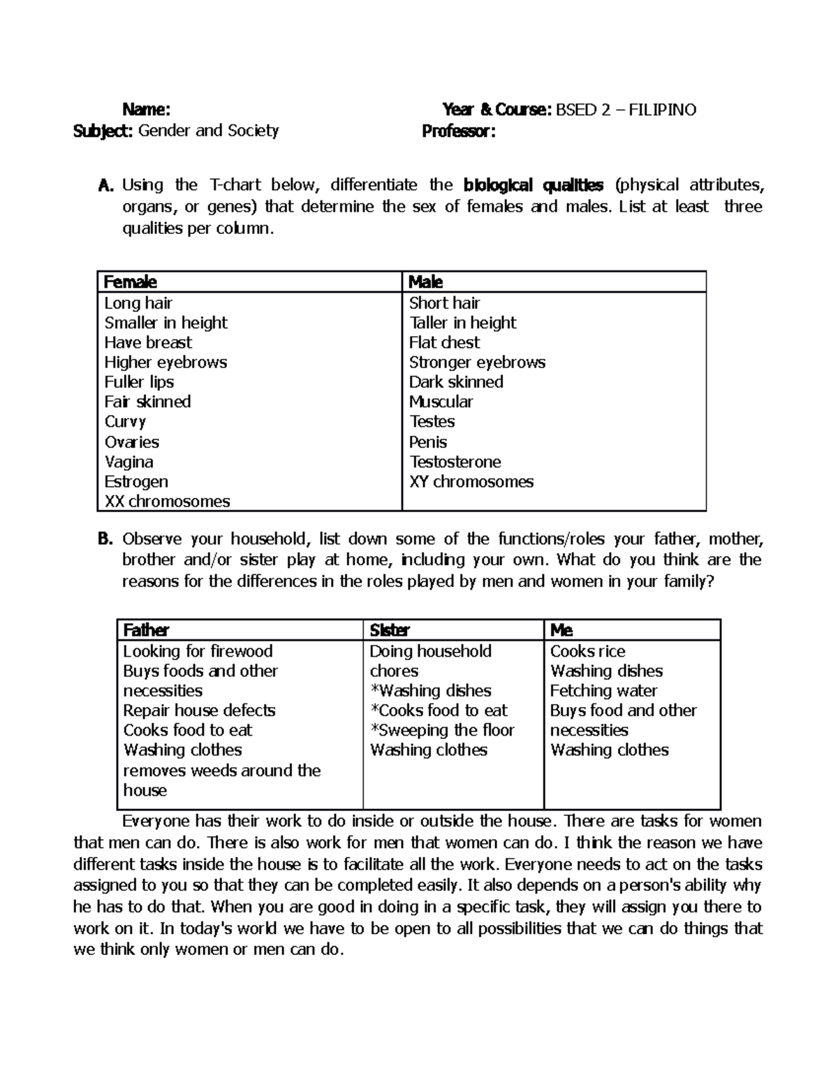 Gender 01 - For educational purposes. - Name: Year & Course: BSED 2 ...