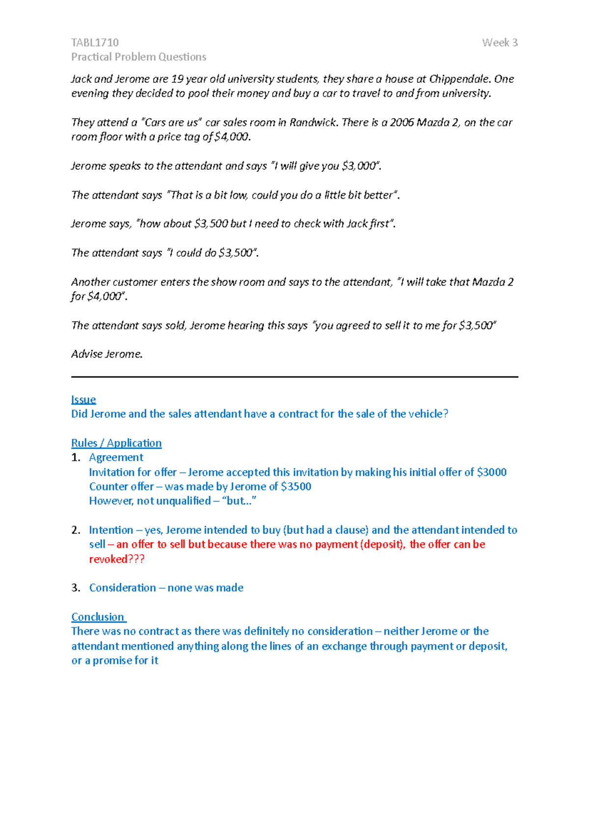 Week 3 - Tutorial PRACS/Practical problem questions - TABL1710 Week 3 ...