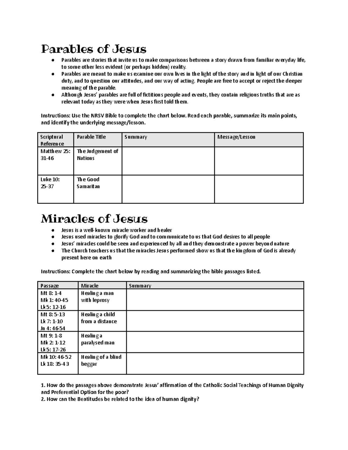 09b Parables Miracles and Inclusivity - Parables of Jesus Parables are ...
