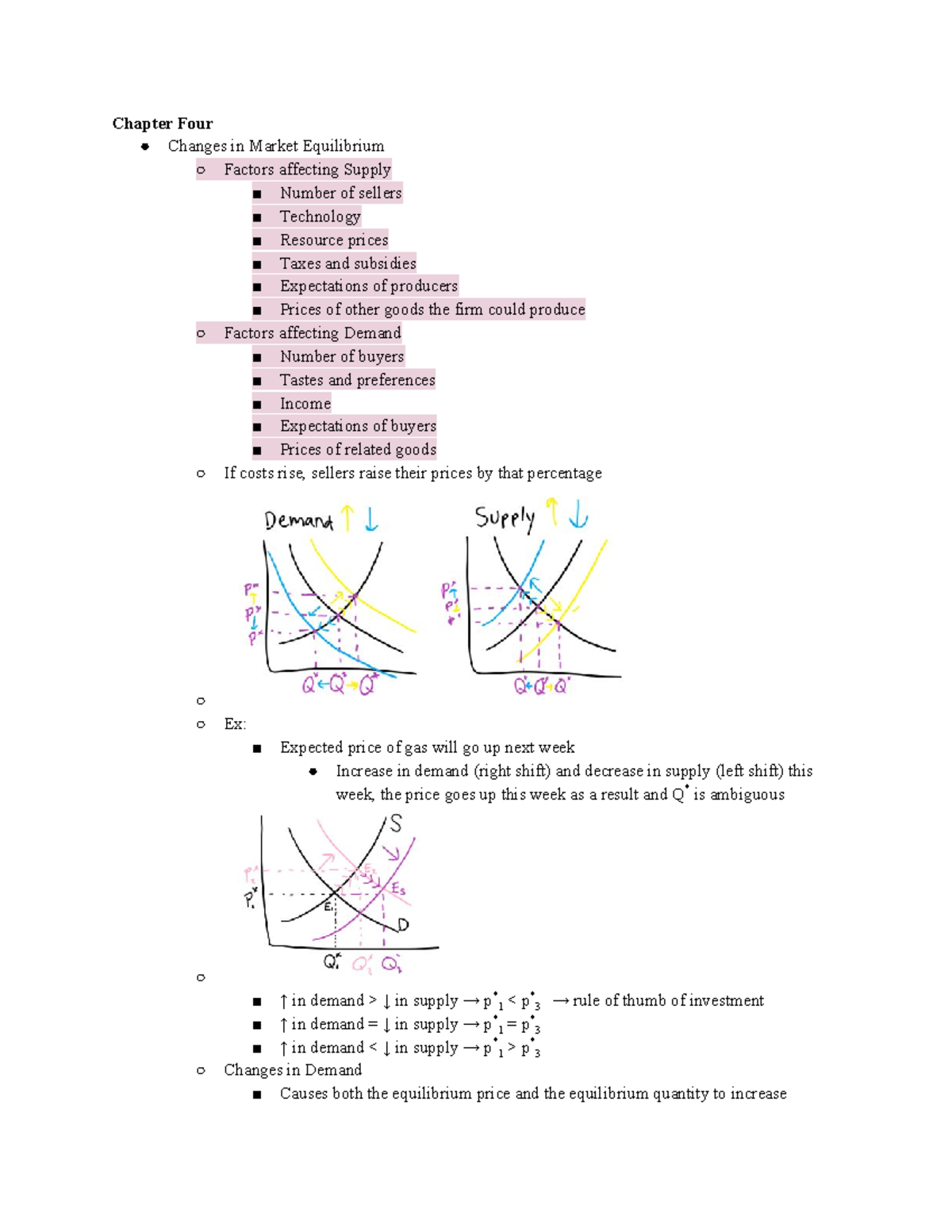 Econ Chapter 4 - Lecture notes 4 - Chapter Four Changes in Market ...