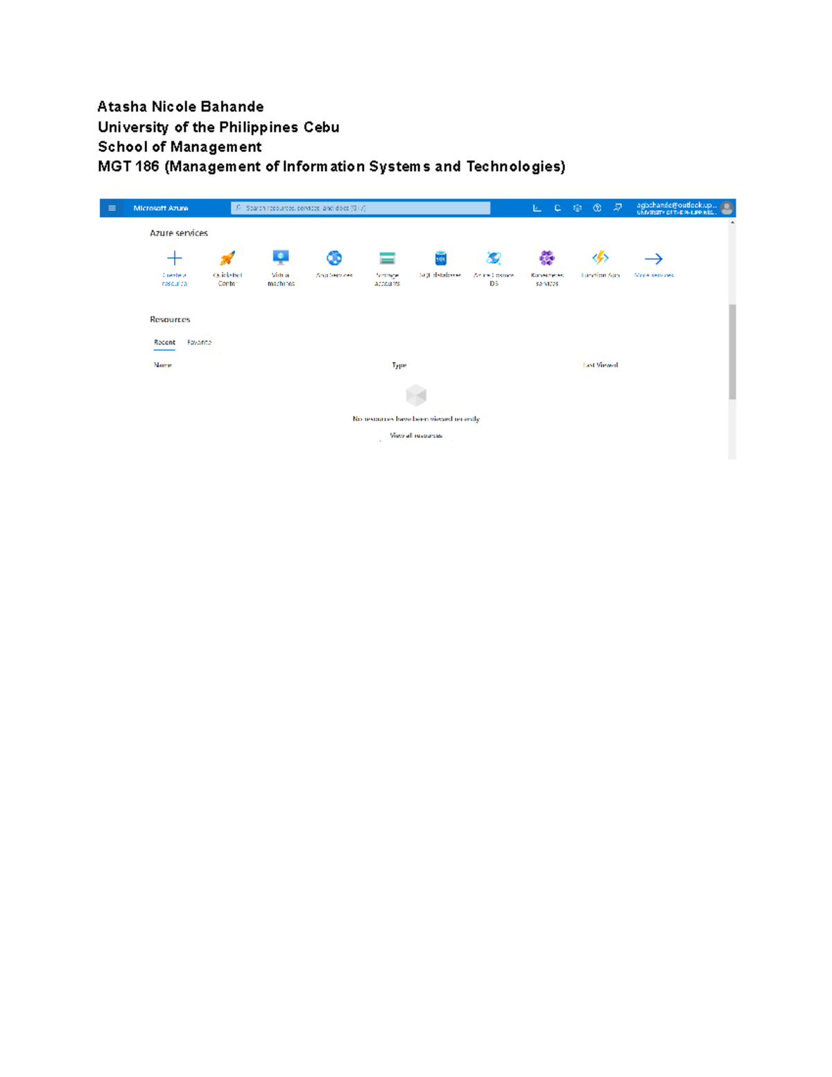 Microsoft Azure - Computer Management - Atasha Nicole Bahande University of the Philippines Cebu ...