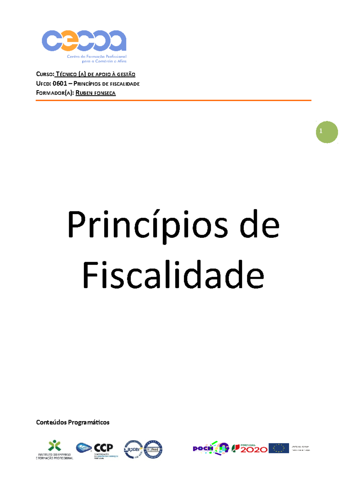 Manual Principios de Fiscalidade - UFCD: 0601 – PRINCÍPIOS DE ...