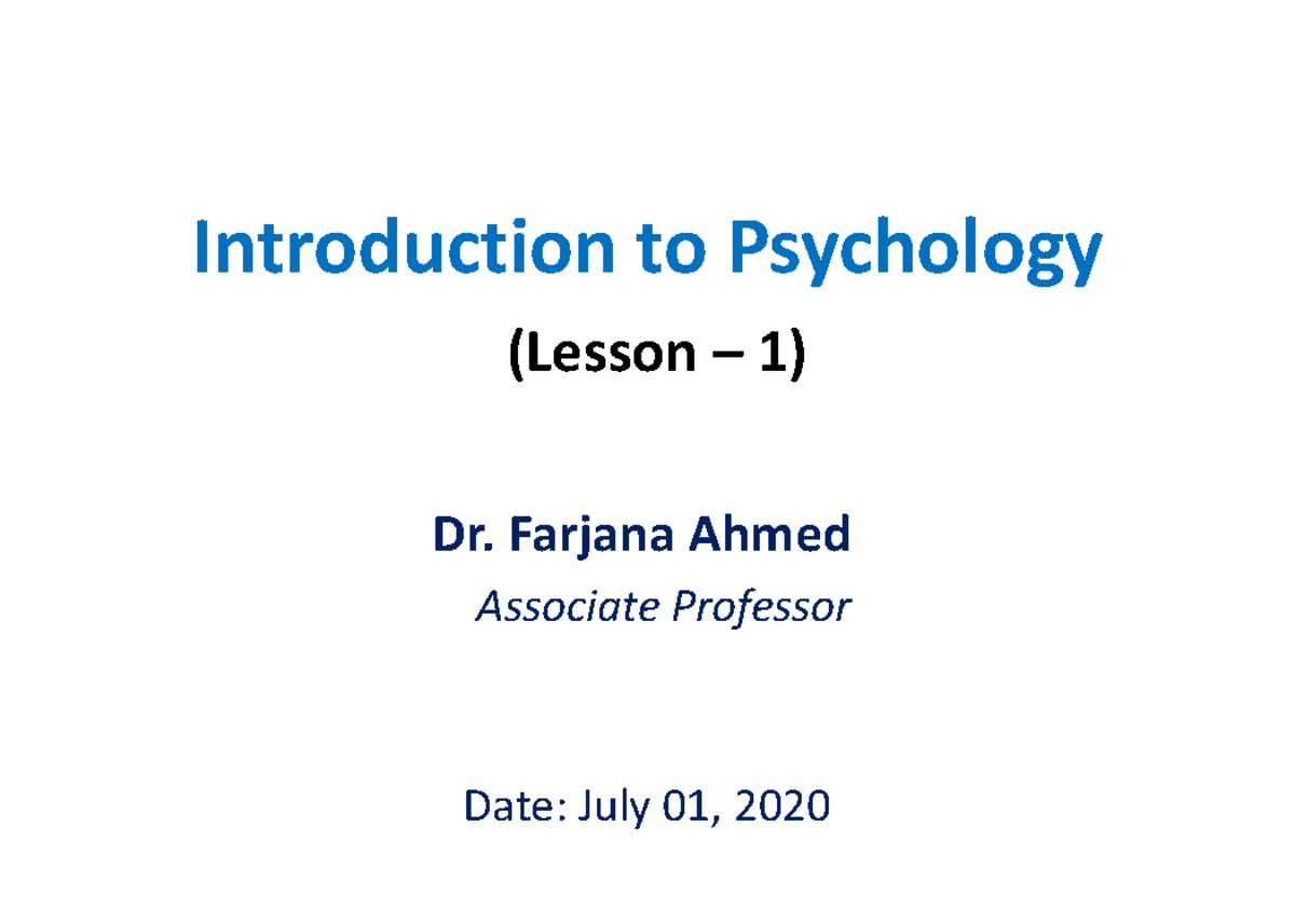 Lesson-1 Introduction to Psychology - Introduction to Psychology ...