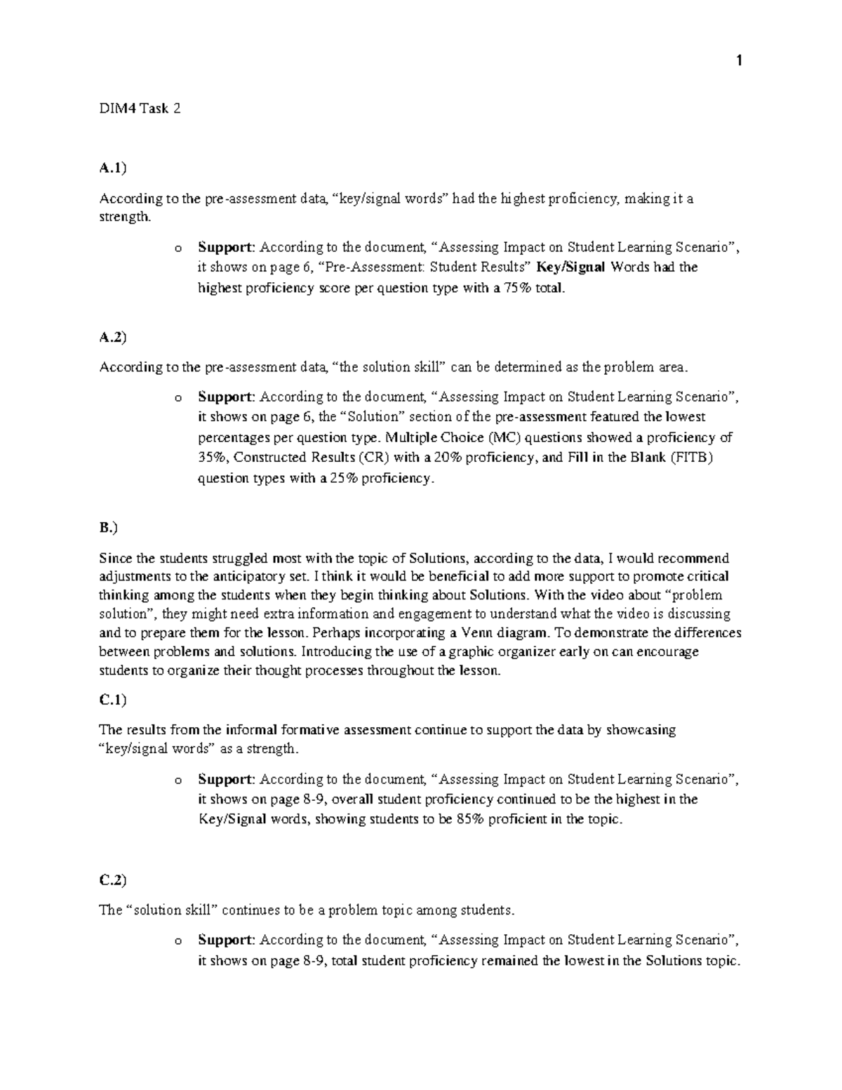 DIM4 Task 2 performance - DIM4 Task 2 A) According to the pre ...