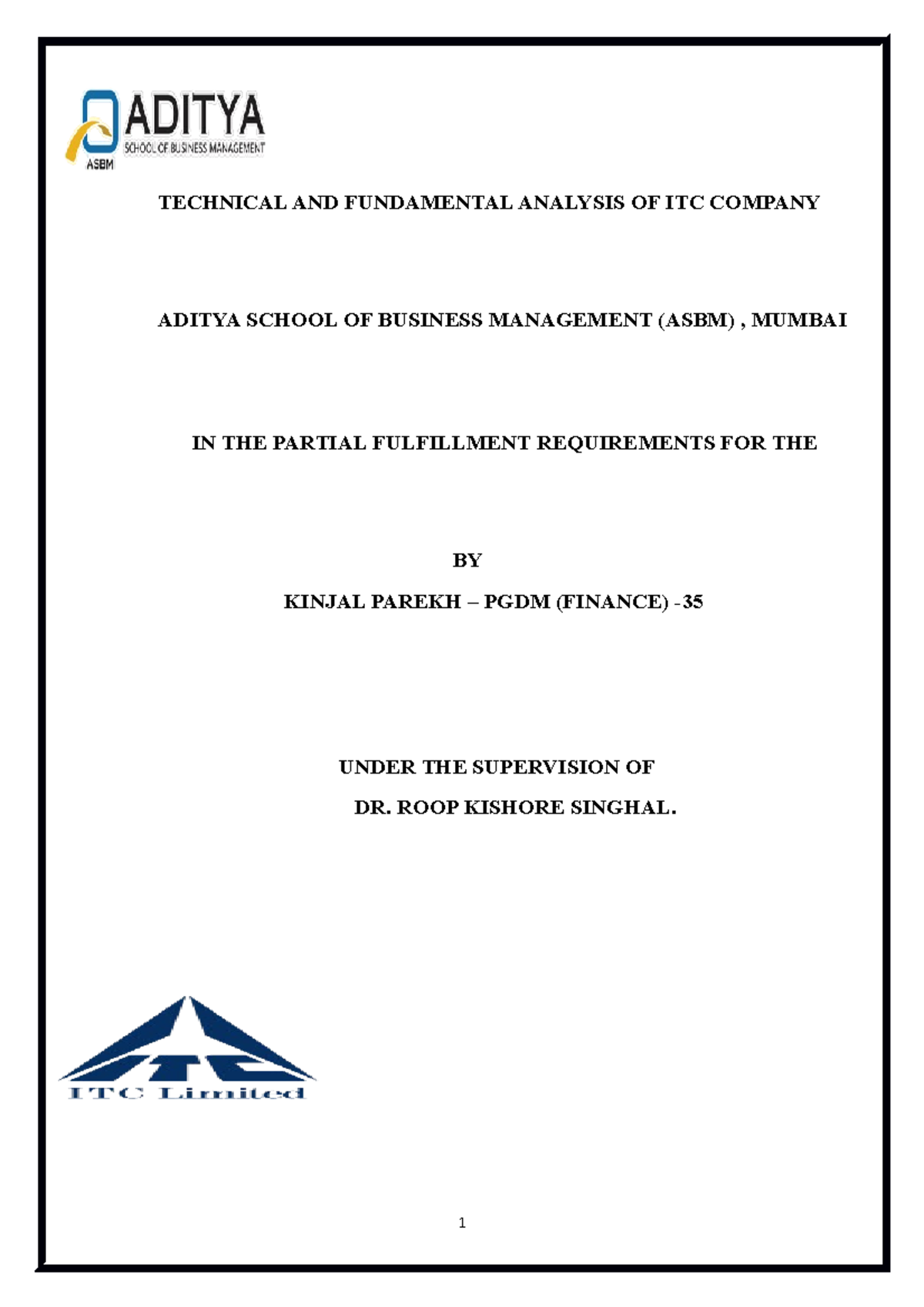 SIP-Project finally - ITC PROJECT - TECHNICAL AND FUNDAMENTAL ANALYSIS ...