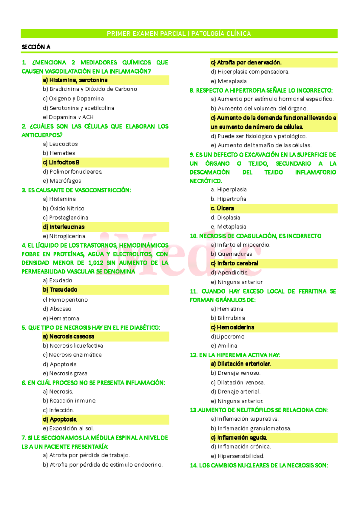 Banco de Patología Clínica 2024-I AAABBBCCCDDD - PRIMER EXAMEN PARCIAL ...