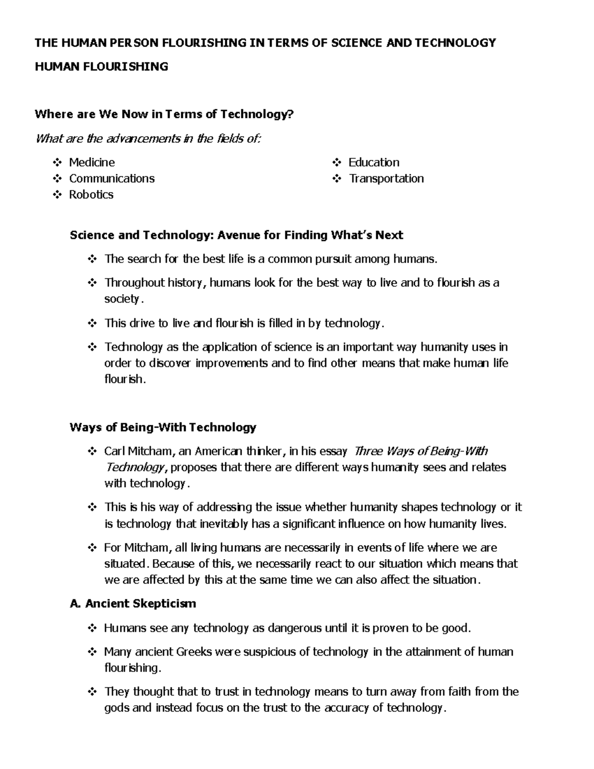 THE Human Person Flourishing IN Terms OF Science AND Technology - THE ...