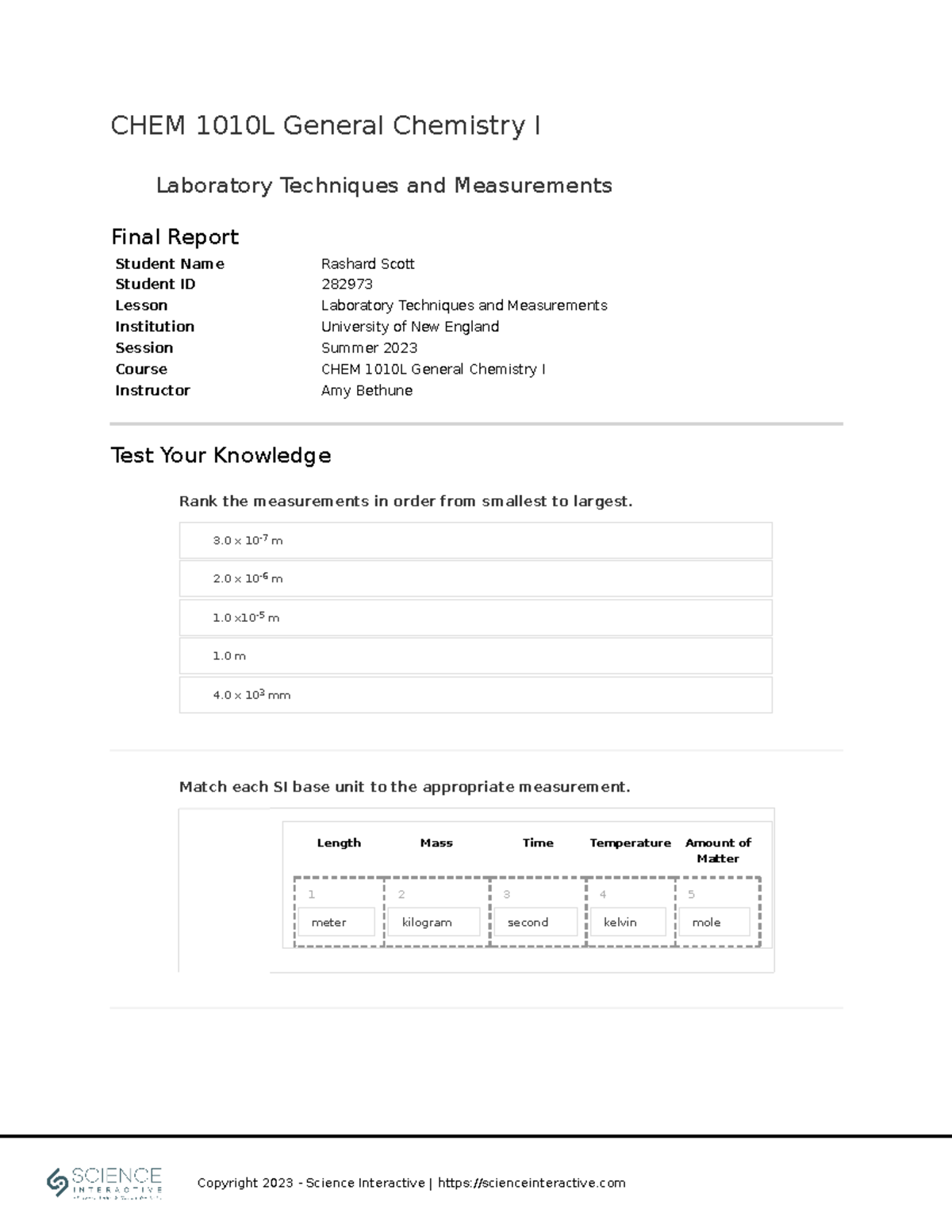 CHEM1010LGeneral Chemistry I Laboratory Techniquesand Measurements ...