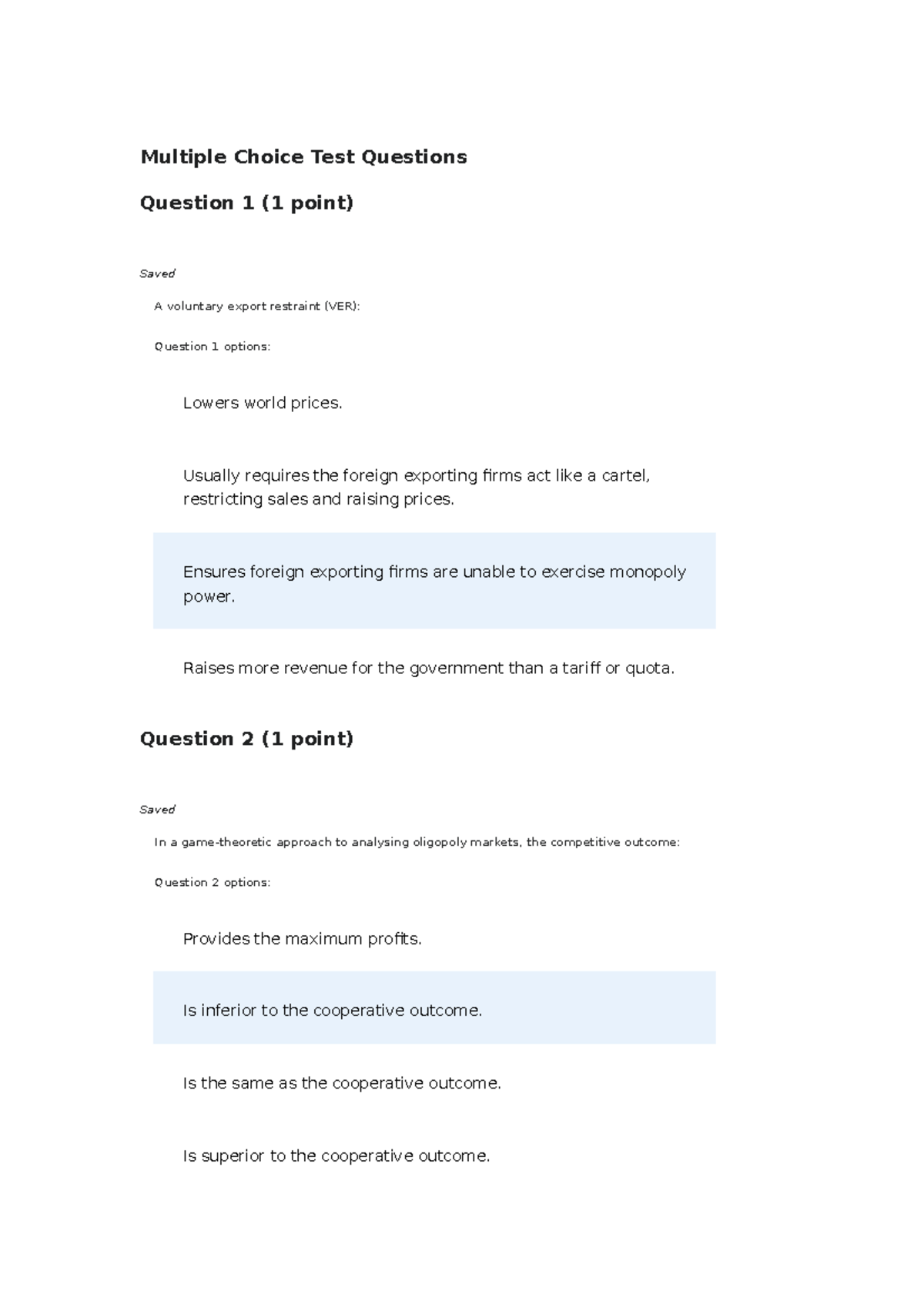 3430 - A Multiple Choice Test Questions. - Multiple Choice Test ...