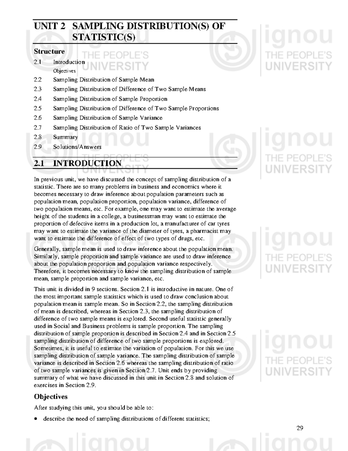 Unit-2 - 29 UNIT 2 SAMPLING DISTRIBUTION(S) OF STATISTIC(S) Structure 2 ...