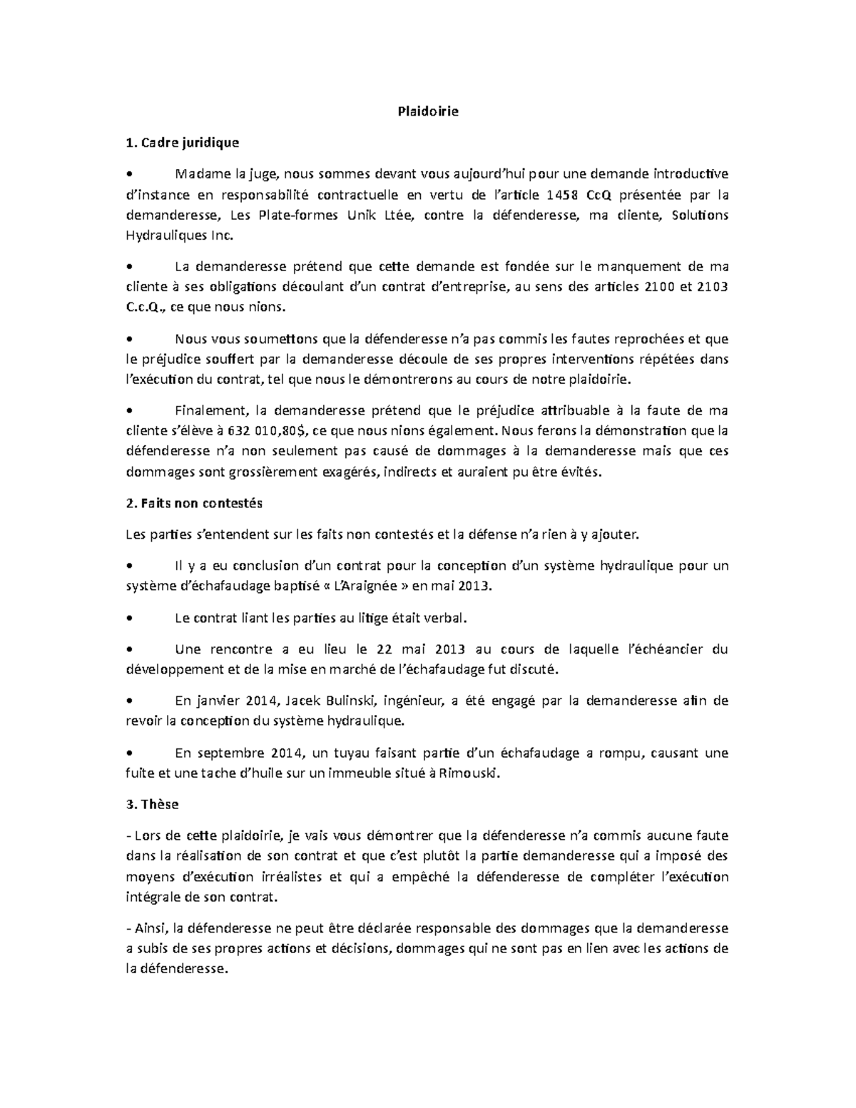 Plaidoirie - Défense #4 - Plaidoirie Cadre juridique Madame la juge ...