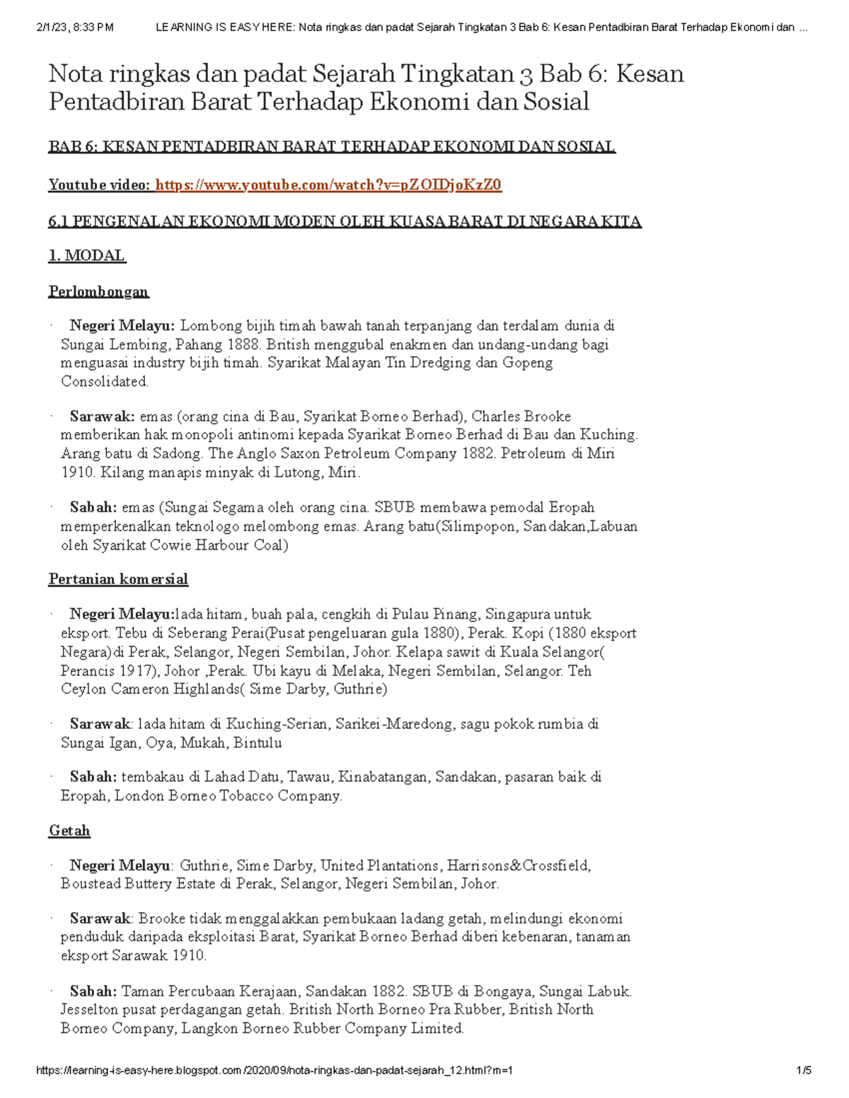 Q1 - ccccc - Nota ringkas dan padat Sejarah Tingkatan 3 Bab 6: Kesan Pentadbiran Barat Terhadap ...