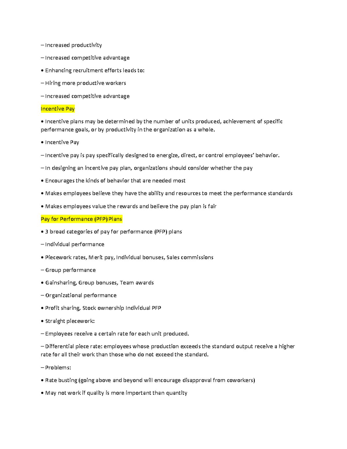 Chapter 10 MGMT 331 Incentive PAY and PFP - Increased productivity ...