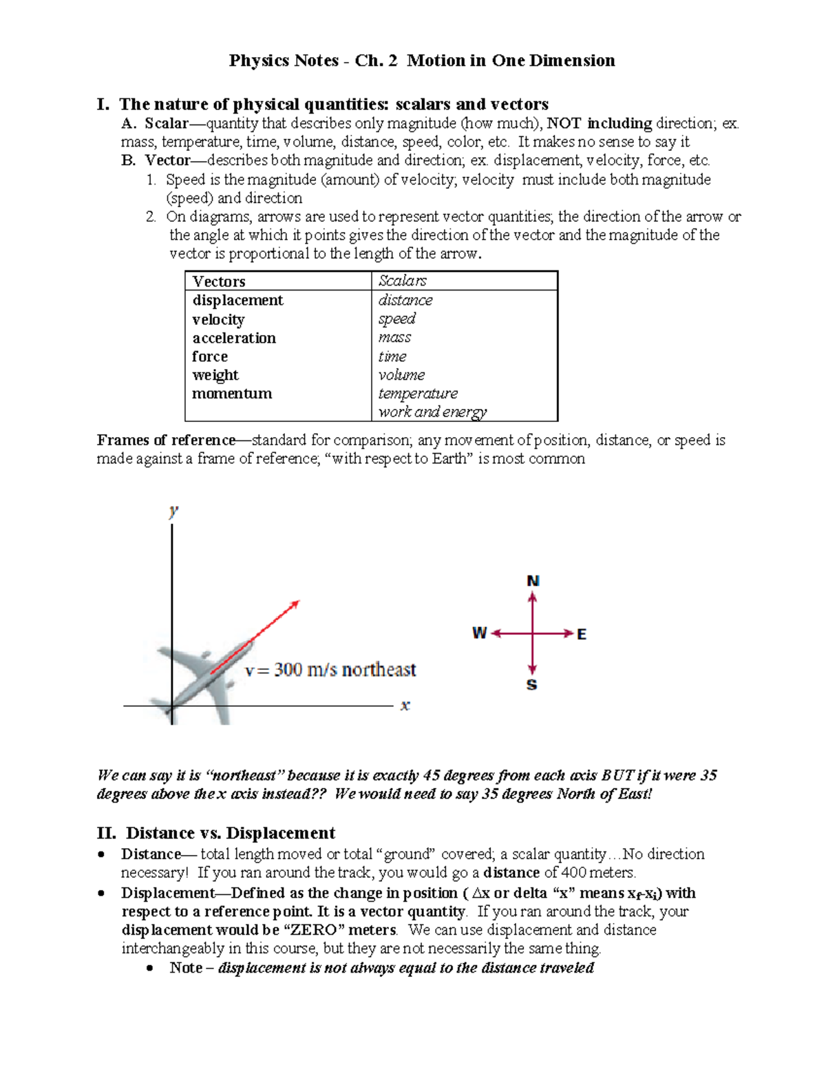 Motion in One Dimension - Physics Notes Ch. 2 Motion in One Dimension I ...