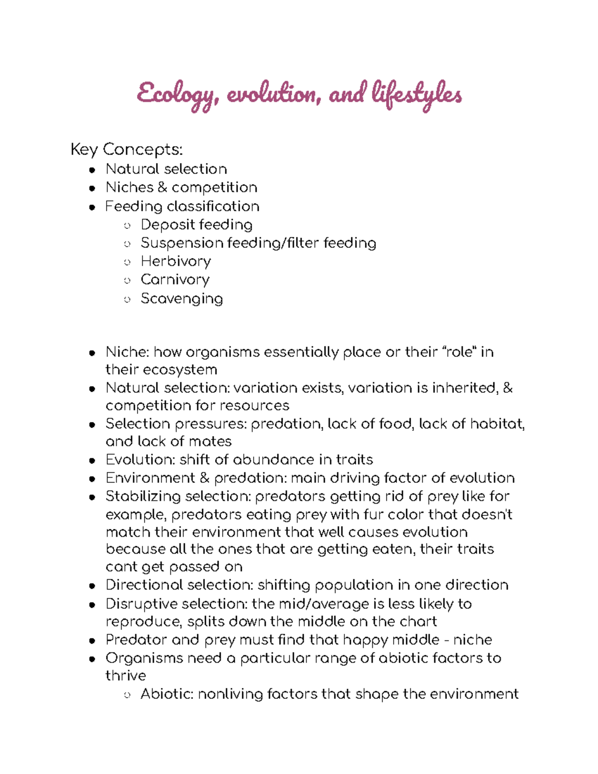 Ecology, Evolution, and Lifestyles - Ecolog, evolutio, an lifestyle Key ...