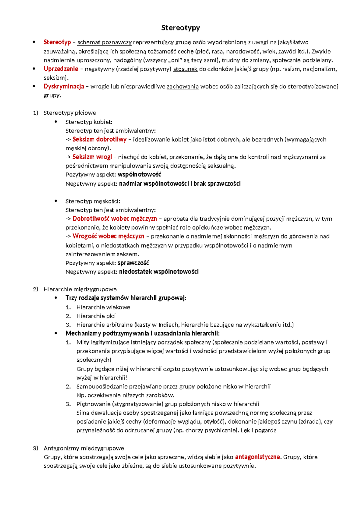 4. Stereotypy - Notatka do kolosa - Stereotypy Stereotyp – schemat ...