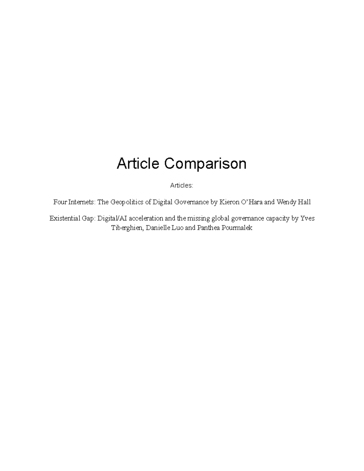 Article Comparison - POLI 100 - UBC - Studocu