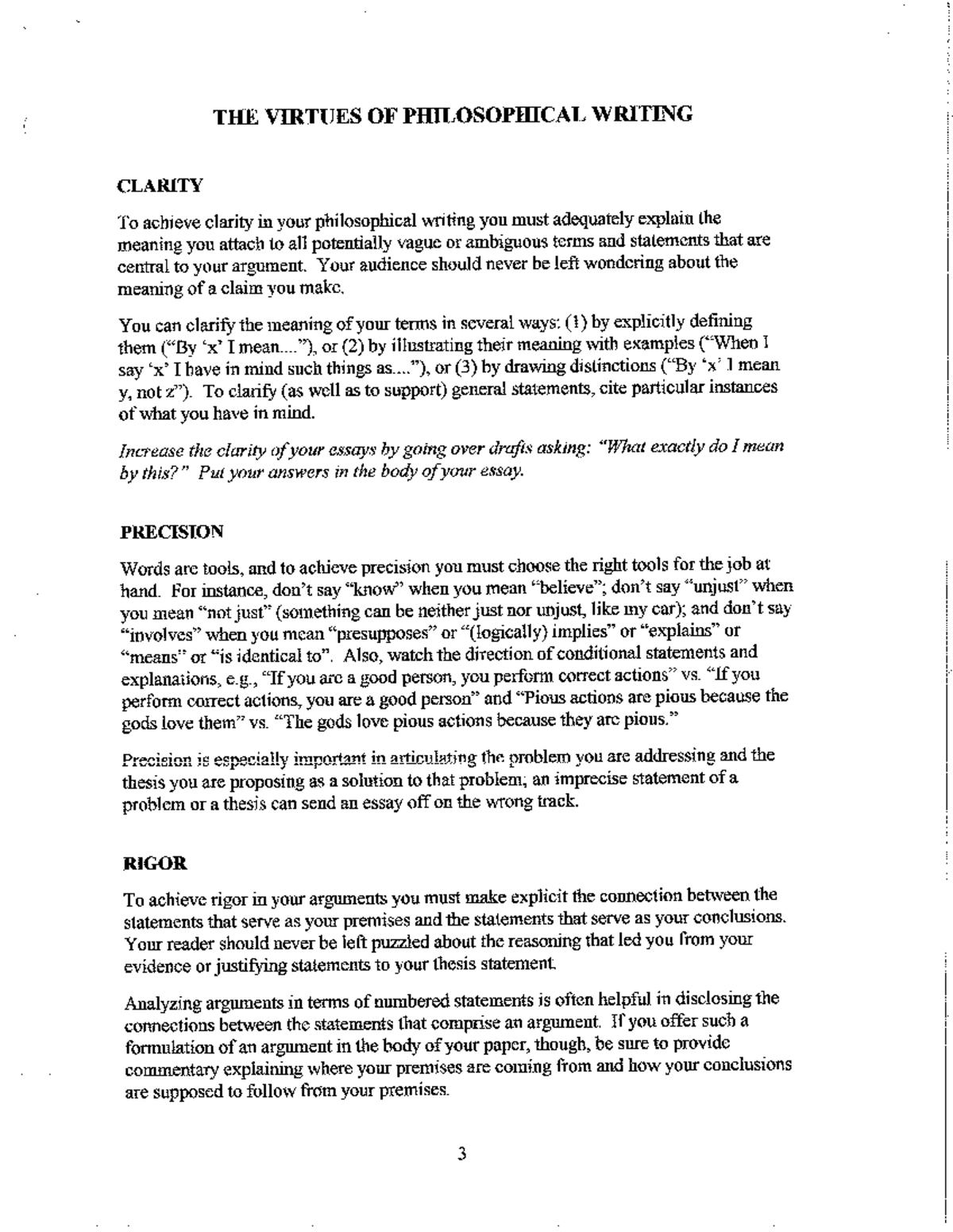 Virtues Philosophical Writing - LAWS5195 - Studocu