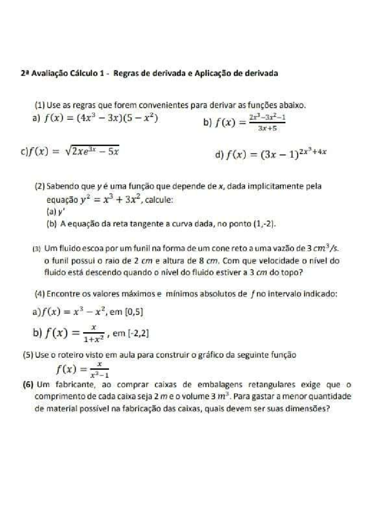 Prova Cálculo 1 - Cálculo I - Studocu