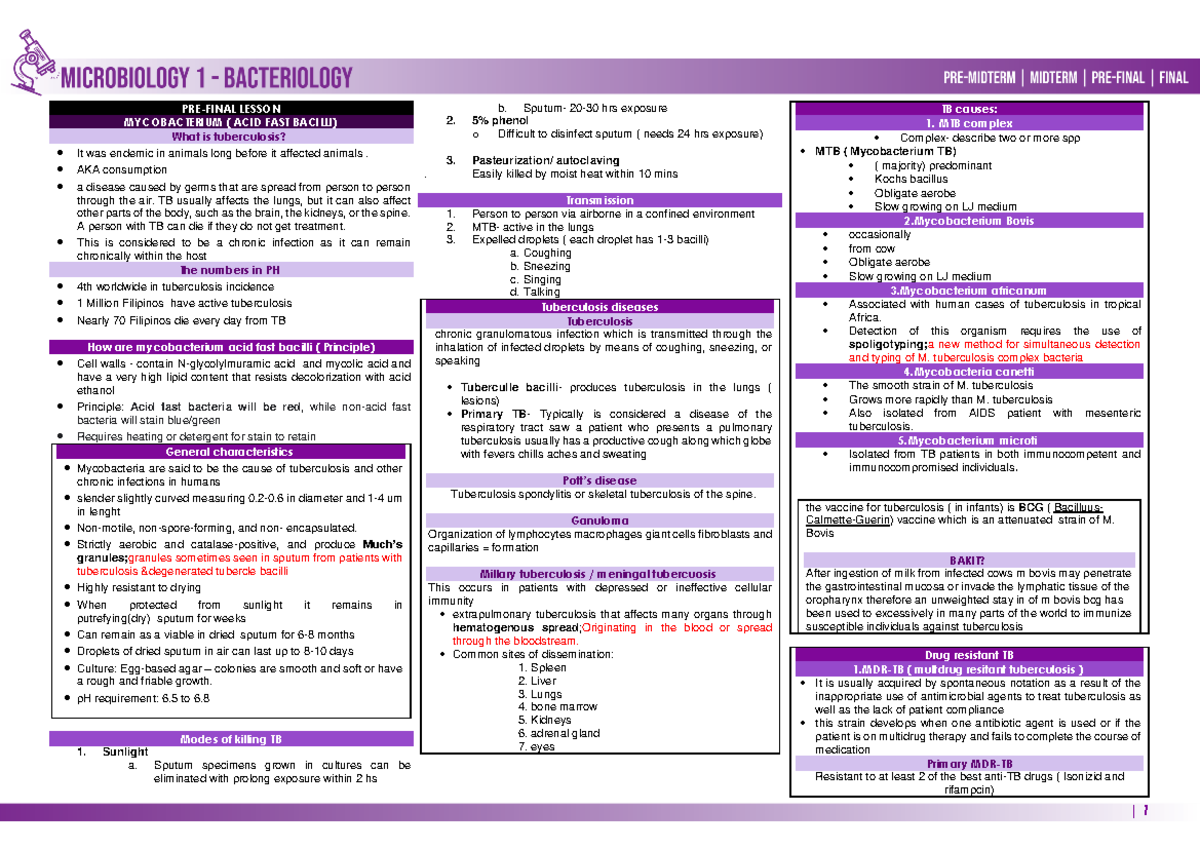 Mycobacterium - MICROBIOLOGY FINAL TERM (PROF. BEE) - PRE-FINAL LESSON ...