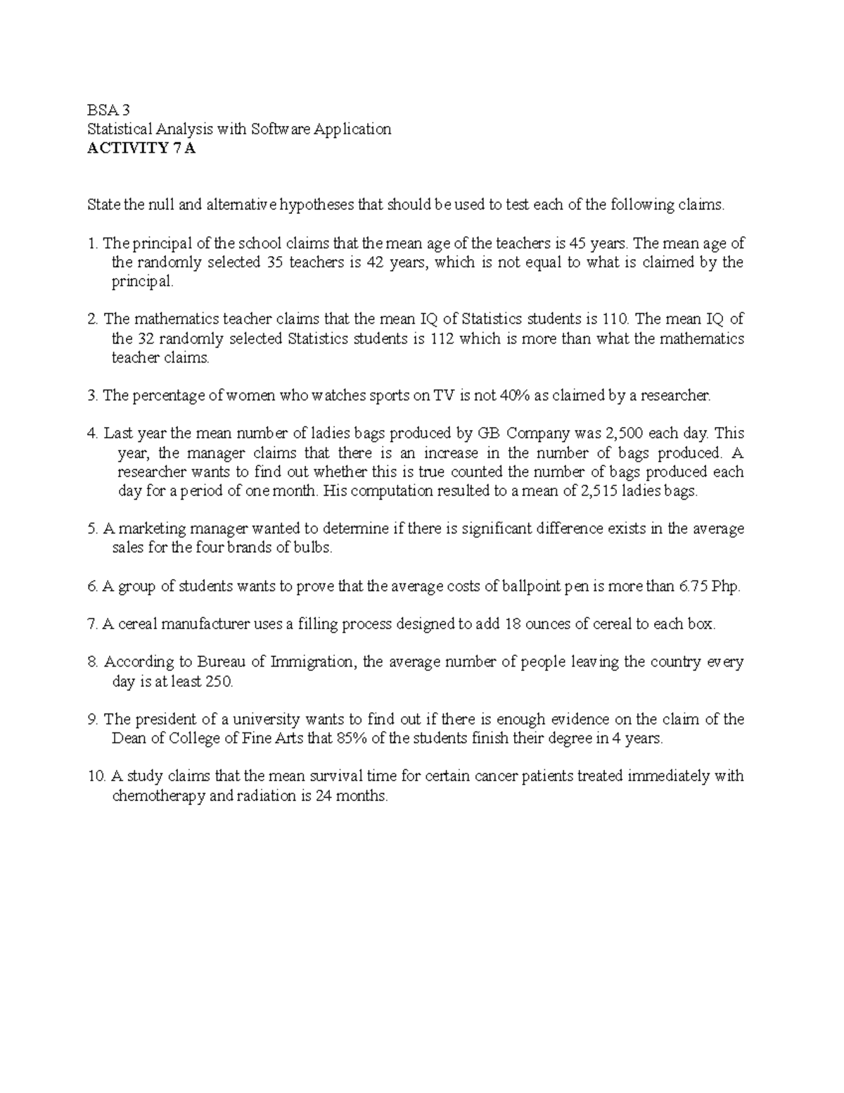 Activity-7A excel tutorial presentation and terms - BSA 3 Statistical ...