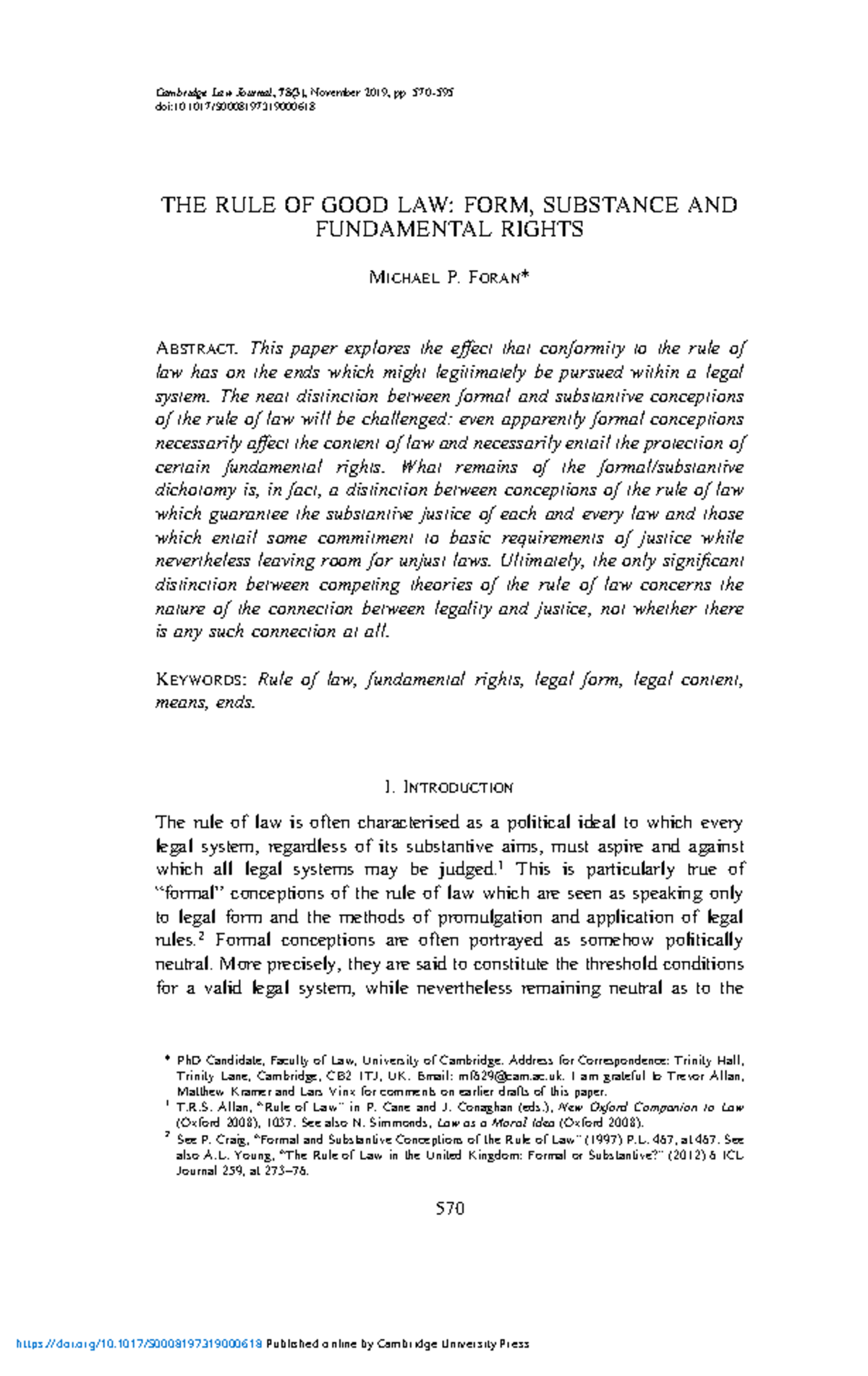 The rule of good law form substance and fundamental rights - THE RULE ...