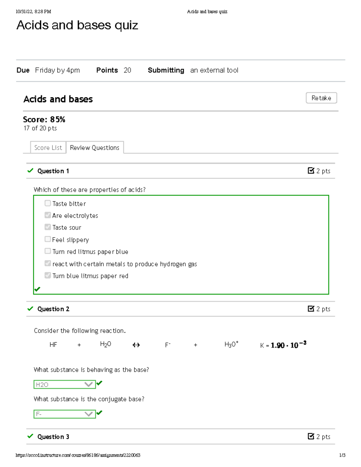 Acids and bases quiz - quiz - 10/31/22, 8:28 PM Acids and bases quiz ...